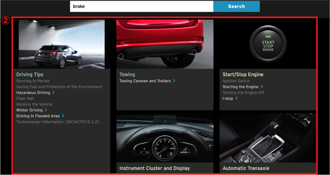 The items related to the keyword input in ① are displayed. Explanations ...